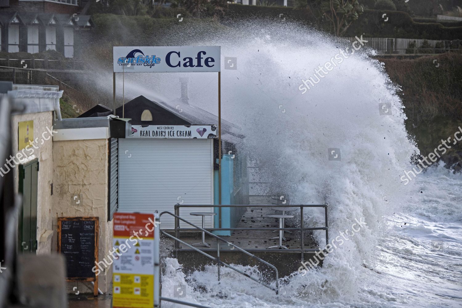 Huge Waves Smash Over Closed Surfside Editorial Stock Photo - Stock ...