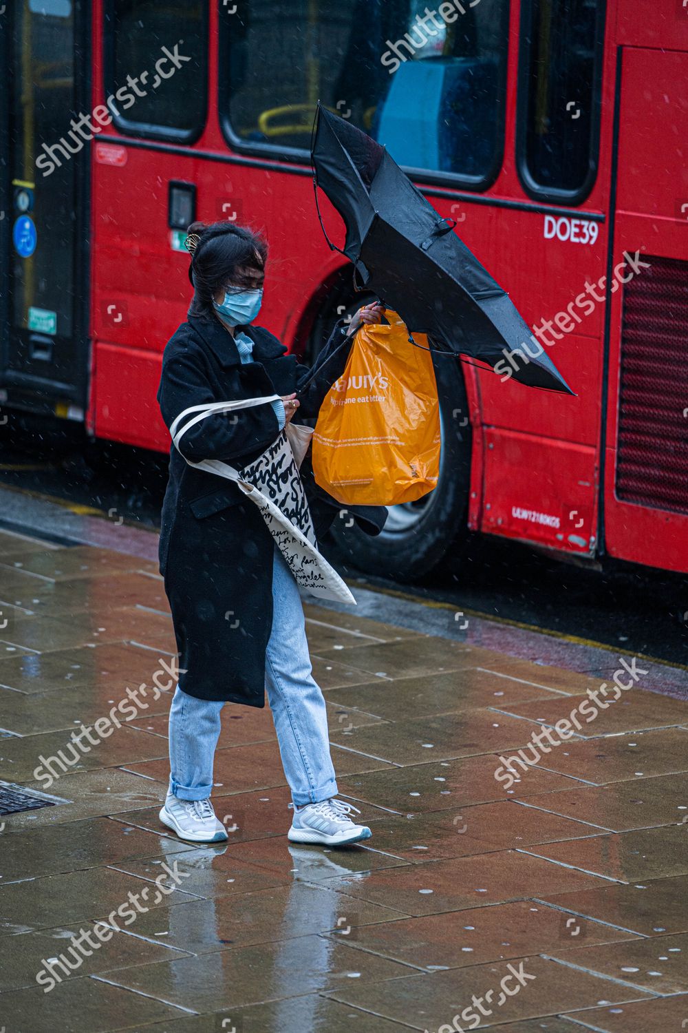 Shopper Struggles Umbrella During Lashing Rain Editorial Stock Photo ...