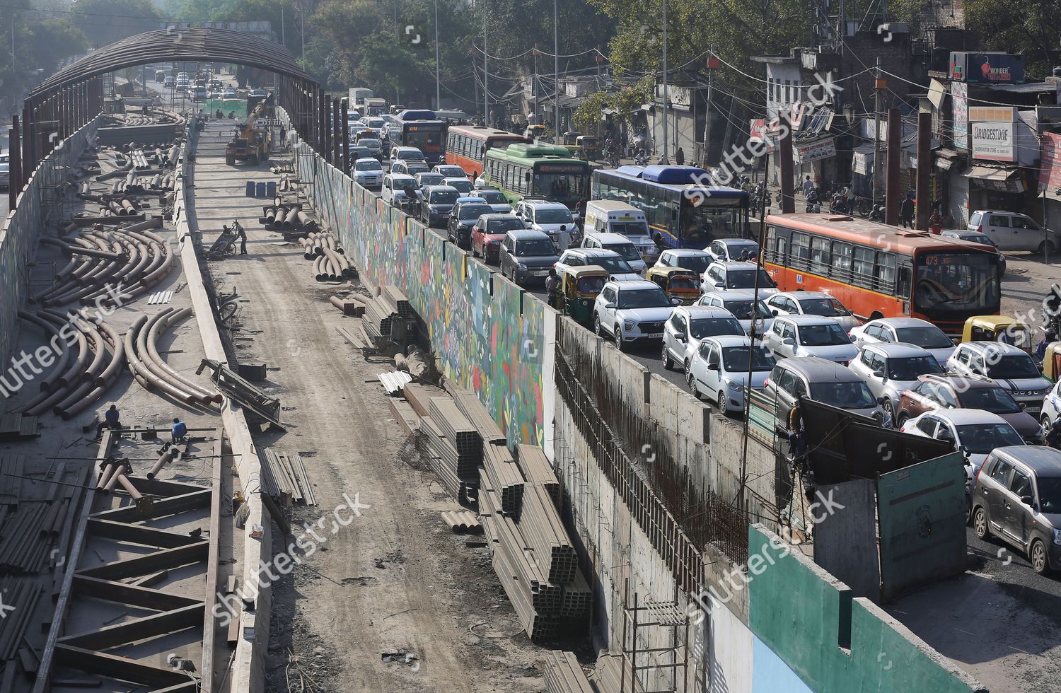 Traffic Congestion Ashram Chowk Due Ongoing Editorial Stock Photo ...