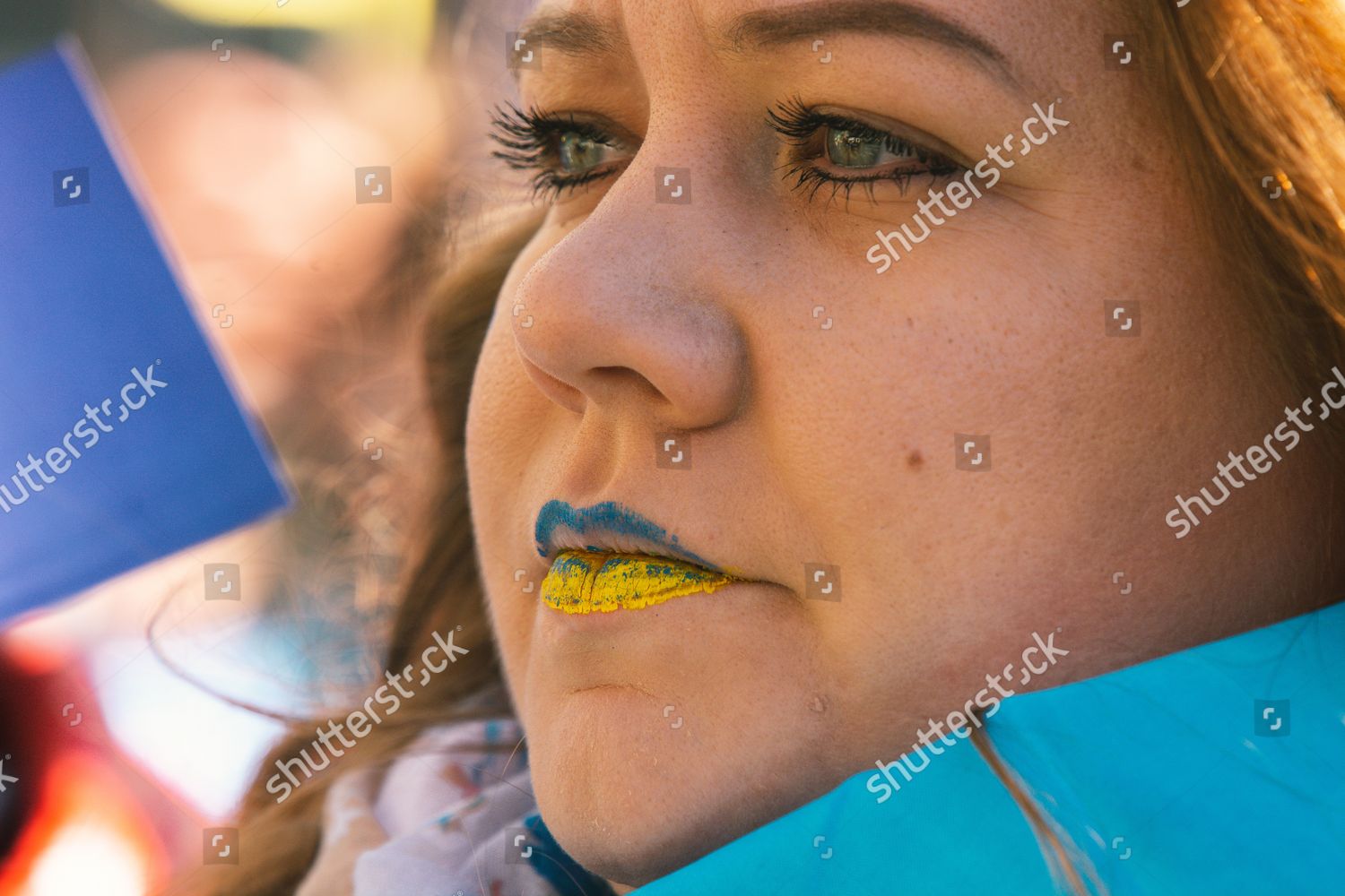 Protester Ukraine Patriotic Lipstick Seen Front Editorial Stock Photo ...