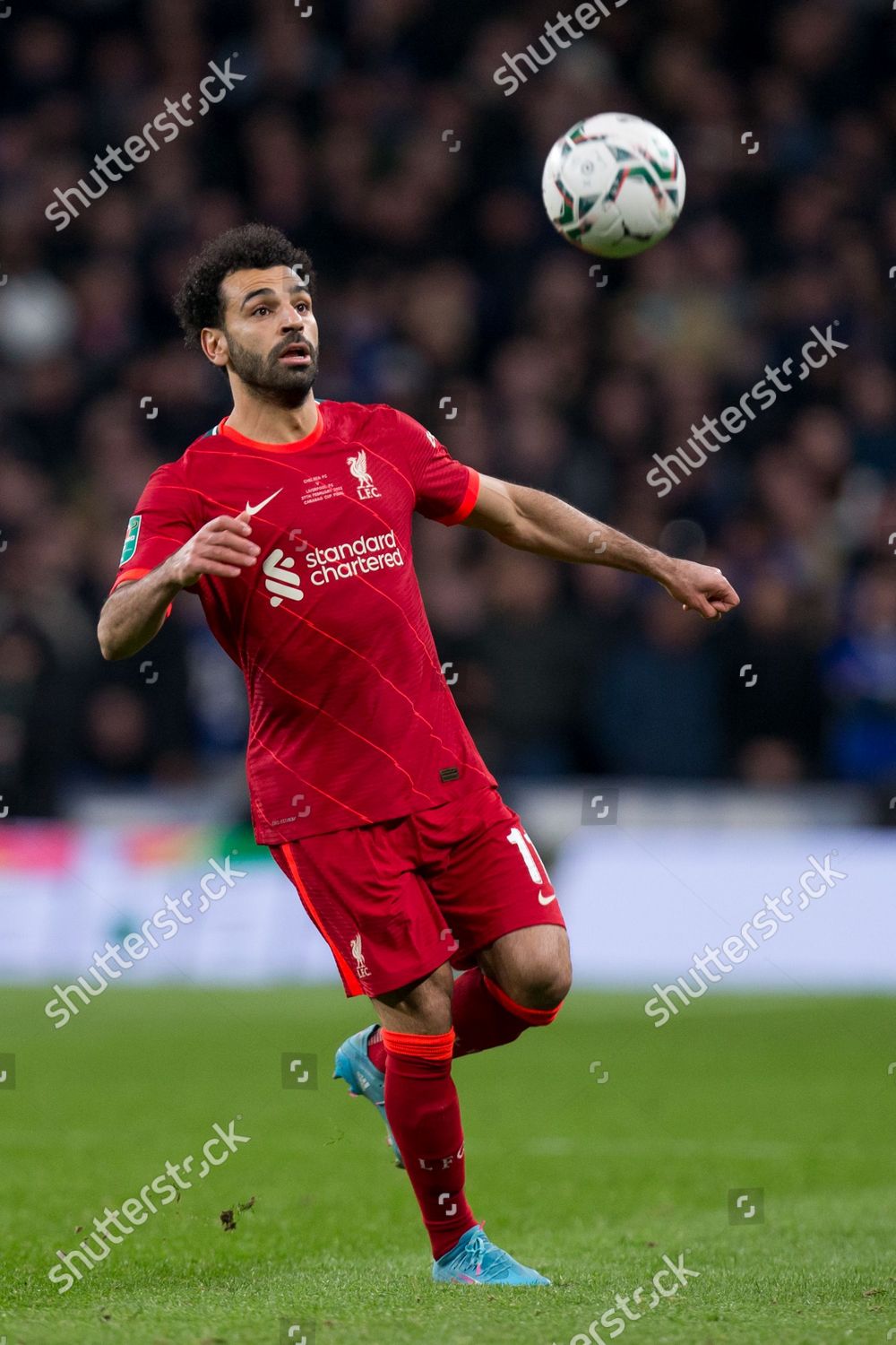 Mohamed Salah Liverpool Controls Ball During Editorial Stock Photo ...