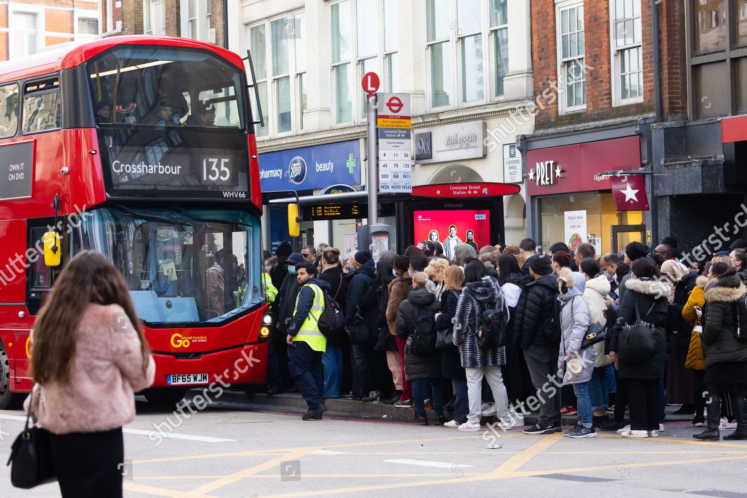 Commuters Wait Get On Bus Near Editorial Stock Photo - Stock Image ...