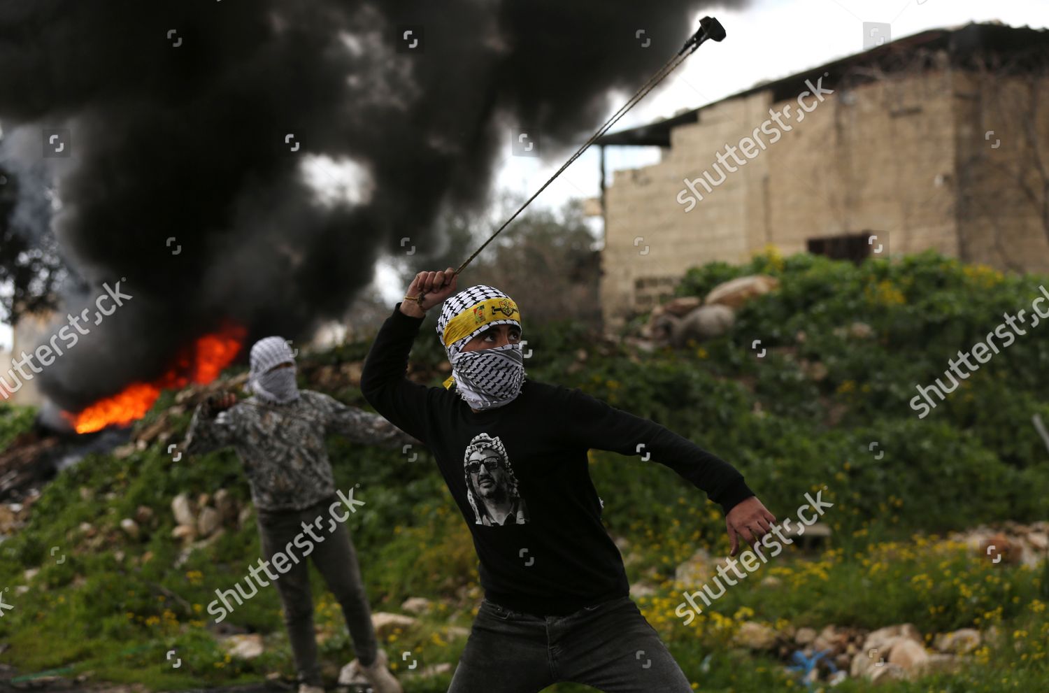 Palestinian Protester Uses Slingshot Hurl Stone Editorial Stock Photo ...
