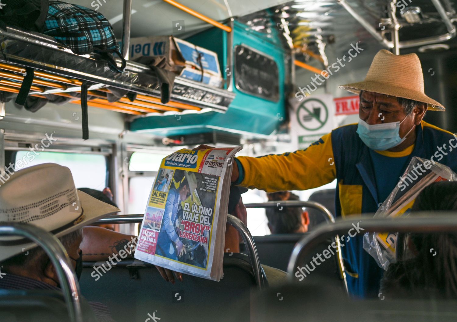 Newspaper Vendor On Chicken Bus Bus Editorial Stock Photo - Stock Image ...