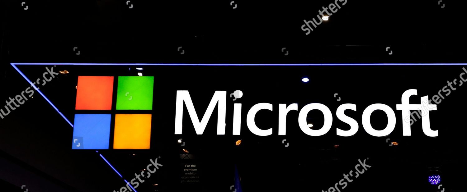 Microsoft Logo Exhibited Microsoft Stand During Editorial Stock Photo ...