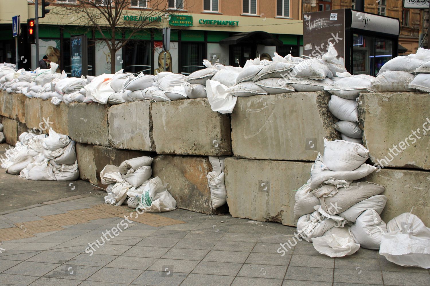 BARRICADES MADE BAGS SAND CONCRETE BLOCKS Editorial Stock Photo - Stock ...
