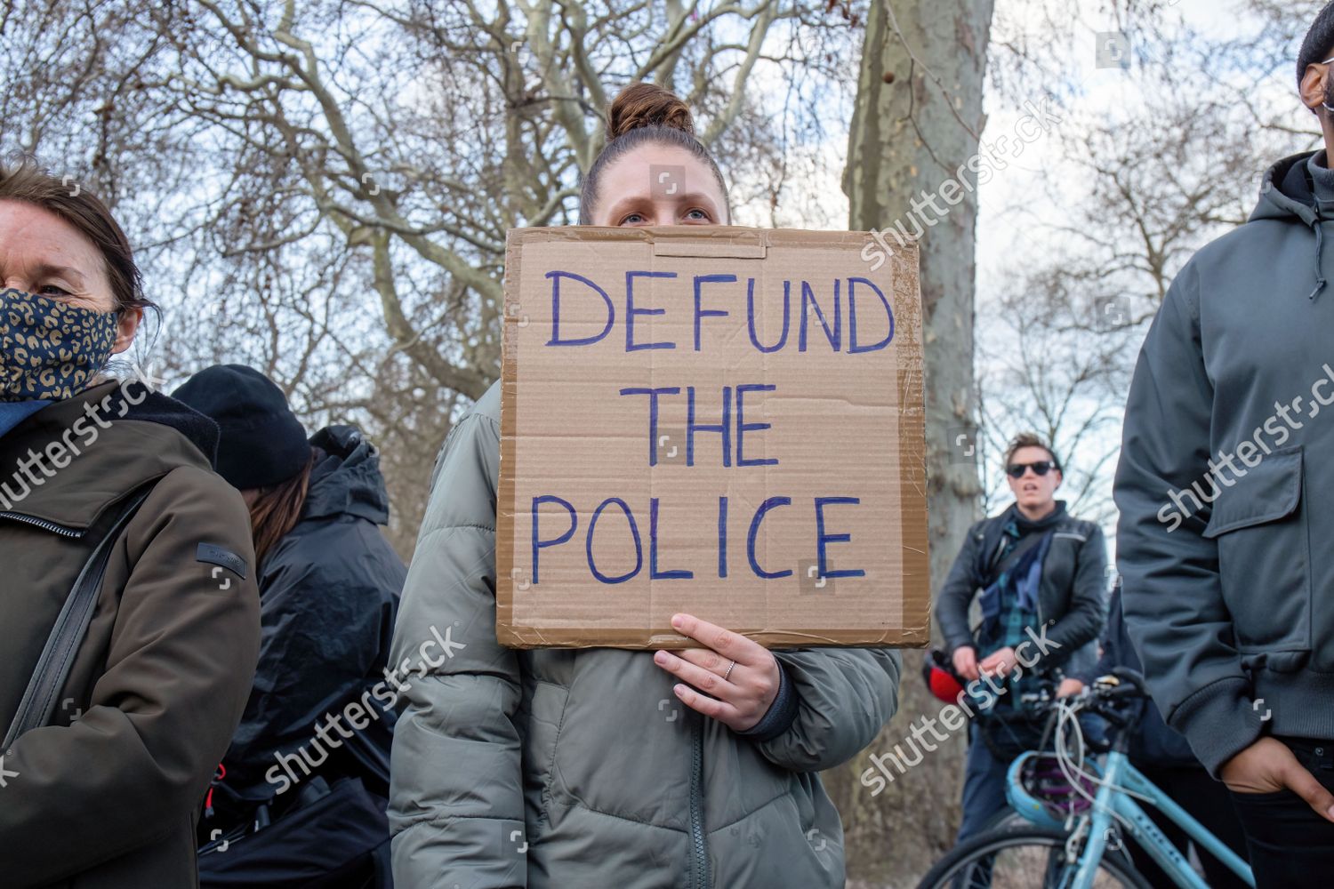 Protester Holds Sign Saying Defund Police Editorial Stock Photo - Stock ...