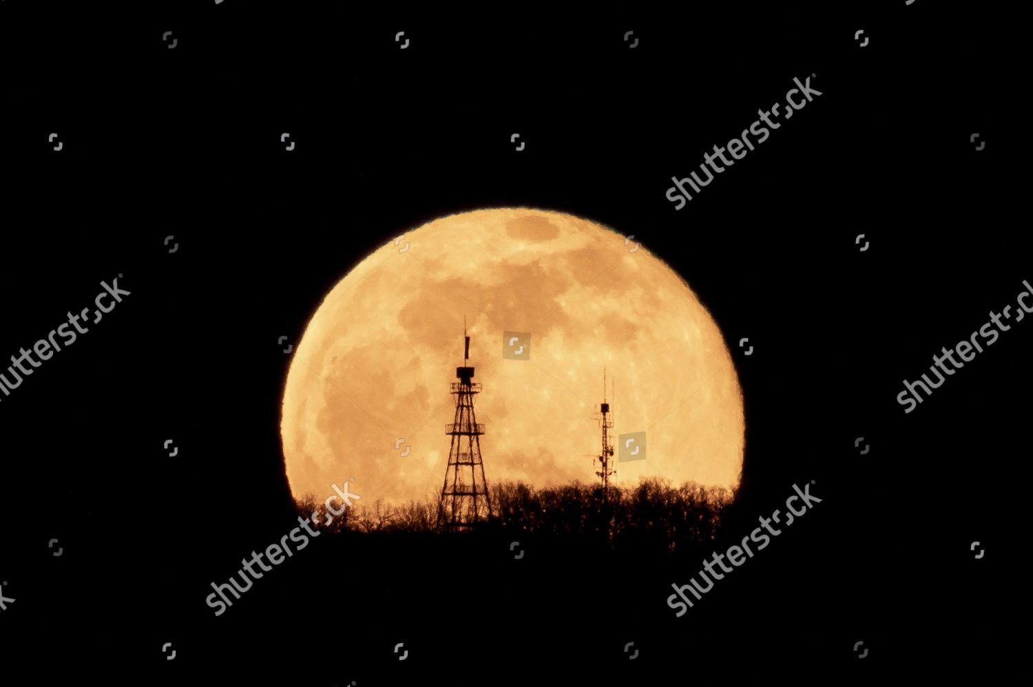 Rising Moon Seen Behind Lookout Tower Editorial Stock Photo - Stock ...