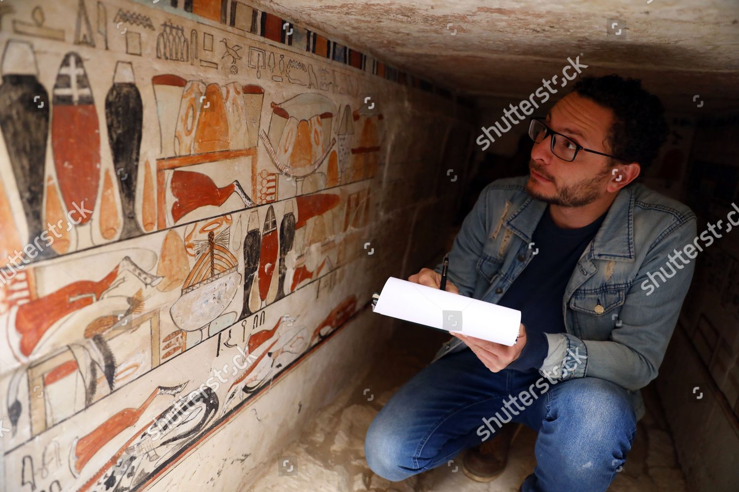 Archaeologist Checks Mural Painting Ancient Tomb Editorial Stock Photo ...