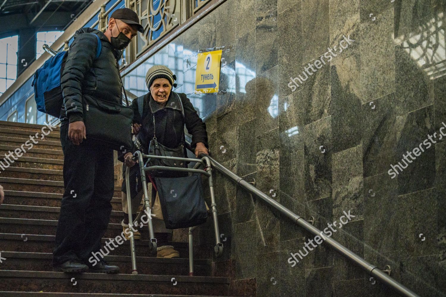 Old Ukrainian Refugee Goes Down Stairs Editorial Stock Photo - Stock ...