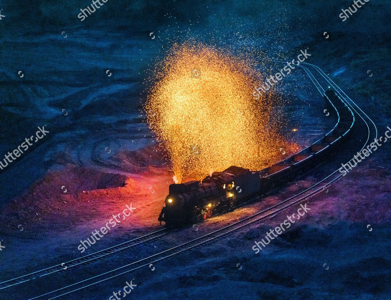 SPARKS FLY STEAM TRAIN MOTORS STEEP Editorial Stock Photo - Stock Image ...