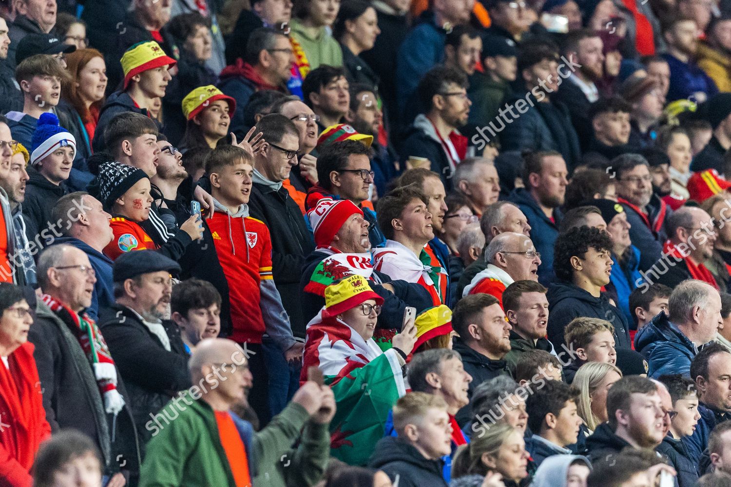 Welsh Fans Sing National Anthem Before Editorial Stock Photo - Stock ...