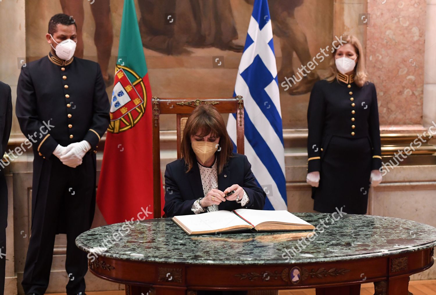 Greek President Katerina Sakellaropoulou Accompanied By Editorial Stock ...