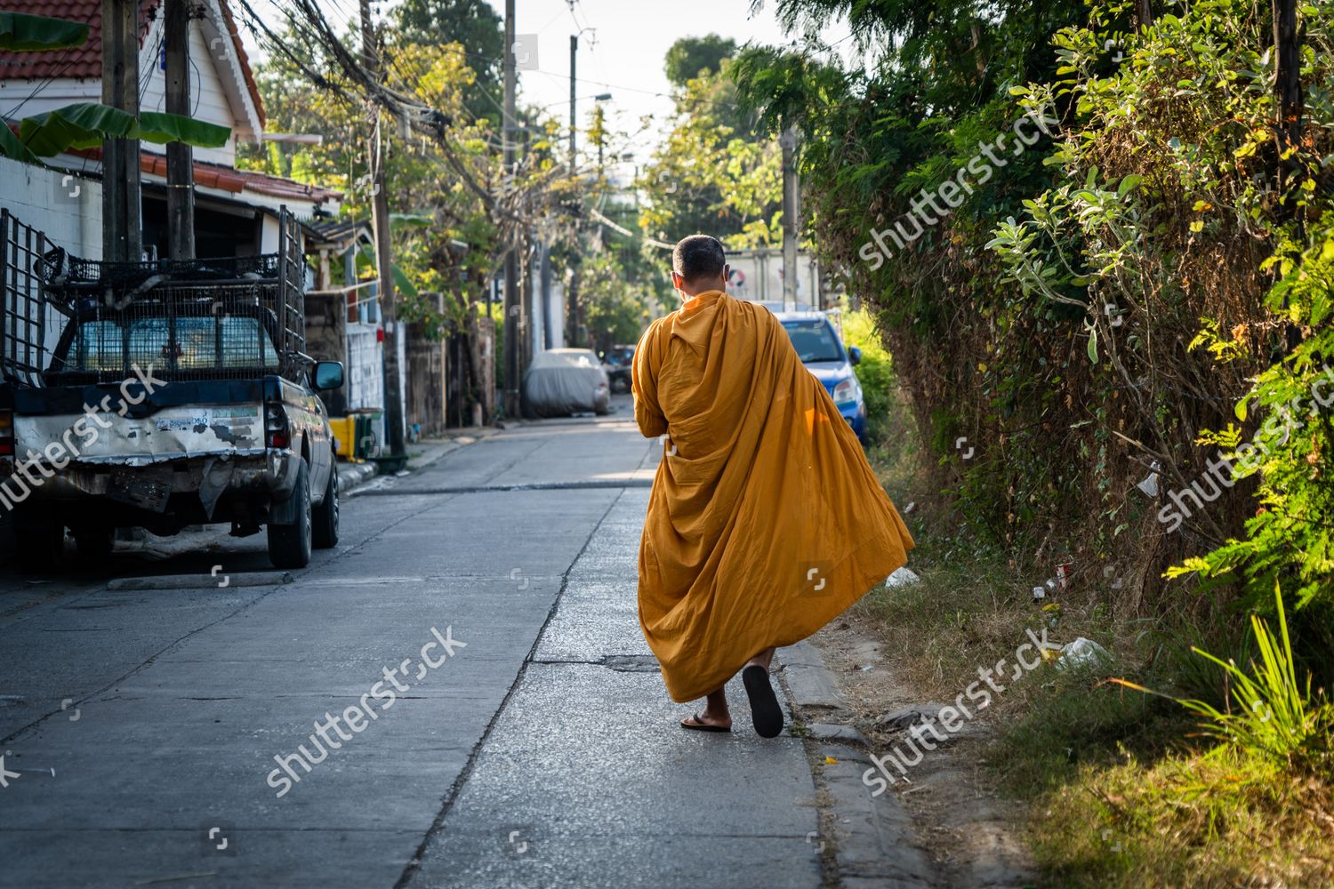 Monk Walks Around Residential Neighborhood During Editorial Stock Photo ...