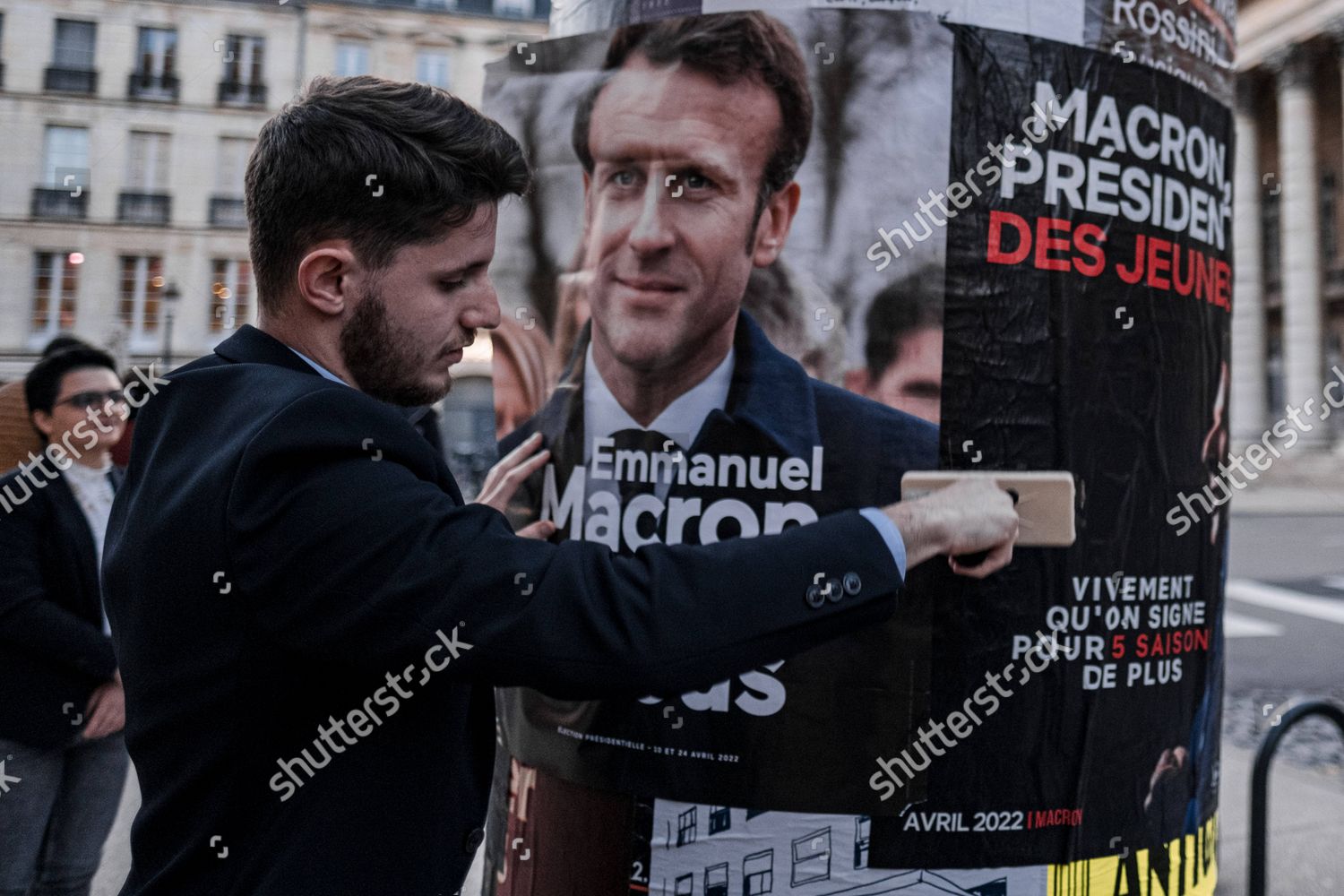 ACTIVISTS STICKING POSTERS EMMANUEL MACRON CAMPAIGN Editorial Stock ...
