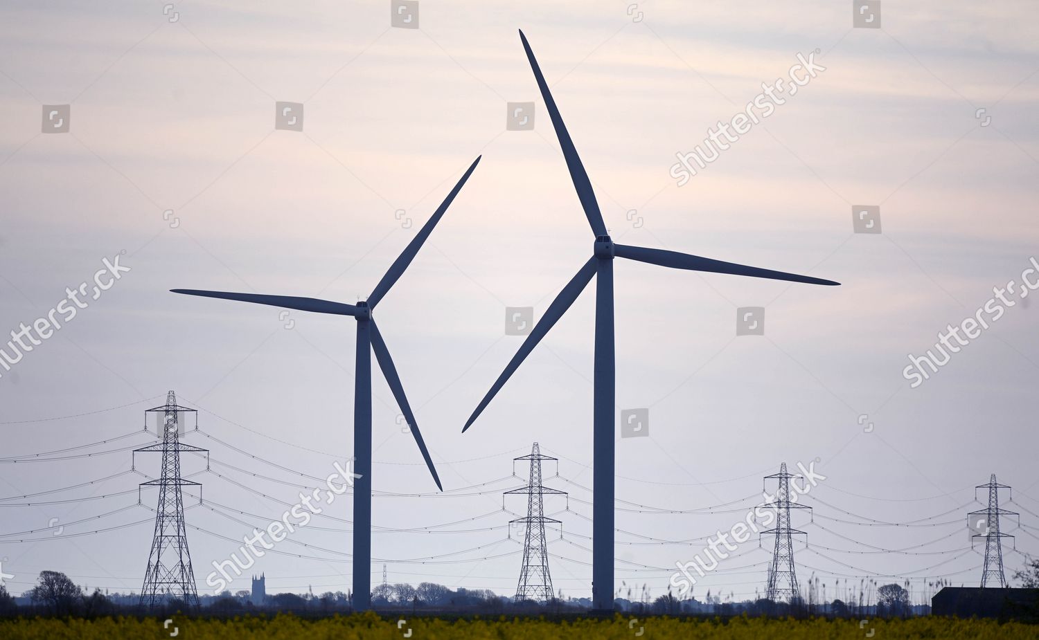 Turbines Electricity Pylons On Wind Farm Editorial Stock Photo - Stock ...