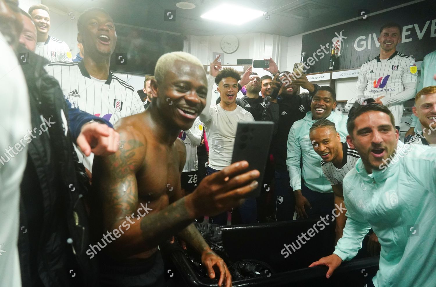 Fulham Players Celebrate Promotion Dressing Room Editorial Stock Photo ...