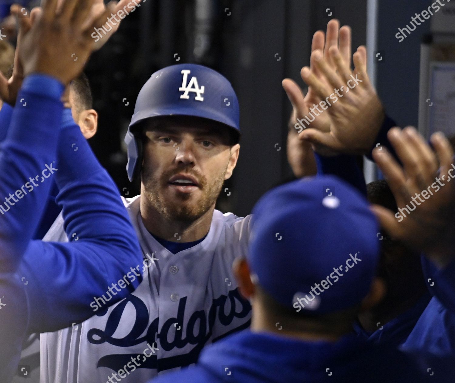 Los Angeles Dodgers Freddie Freeman Celebrates Editorial Stock Photo ...