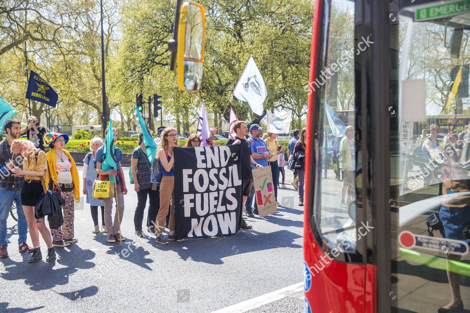 Climate Activists Hold Flags Placards Banners Editorial Stock Photo ...