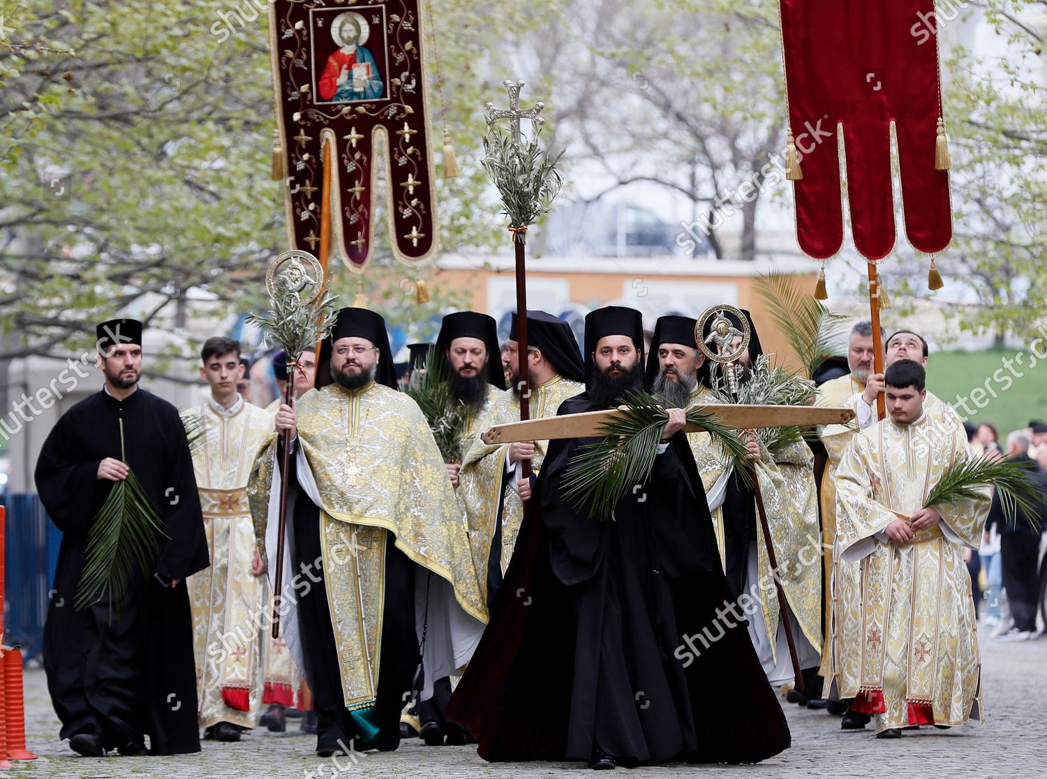 Romanian Orthodox Priests Carry Orthodox Flags Editorial Stock Photo ...