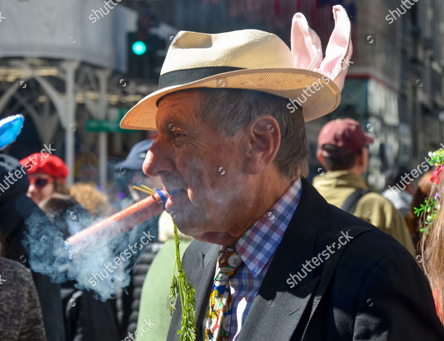 Man Seen Colorful Hat Smoking Cigar Editorial Stock Photo - Stock Image ...