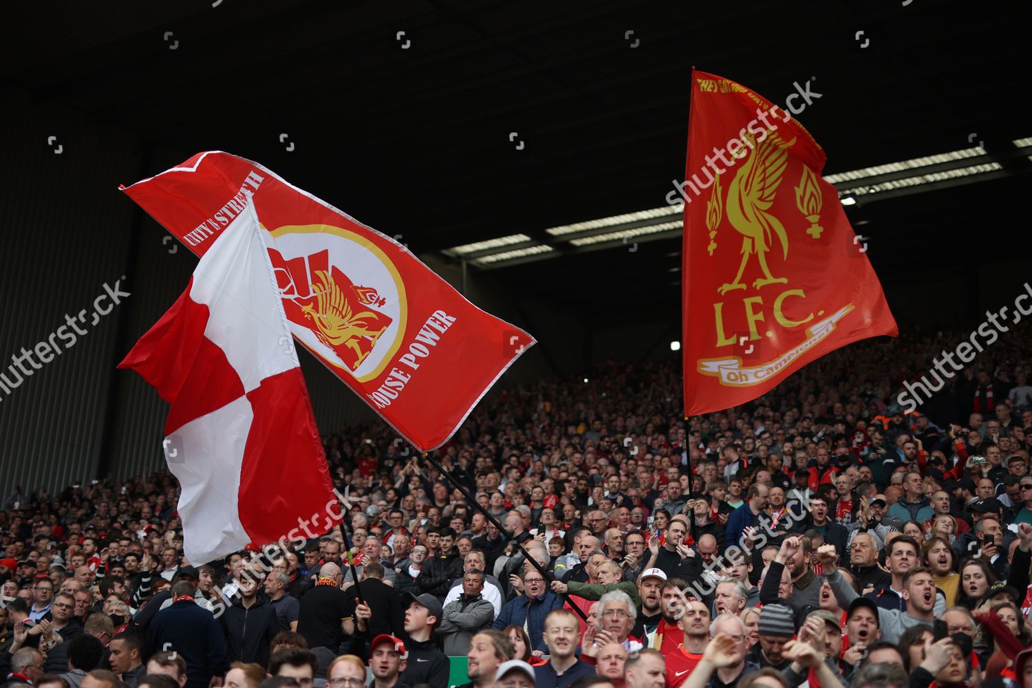 Liverpool Fans On Kop Flags Ahead Editorial Stock Photo - Stock Image ...
