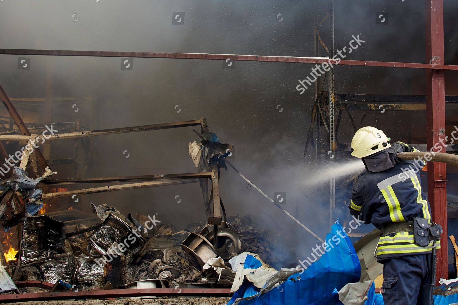 Firefighters Work Scene Fire After Shelling Editorial Stock Photo ...