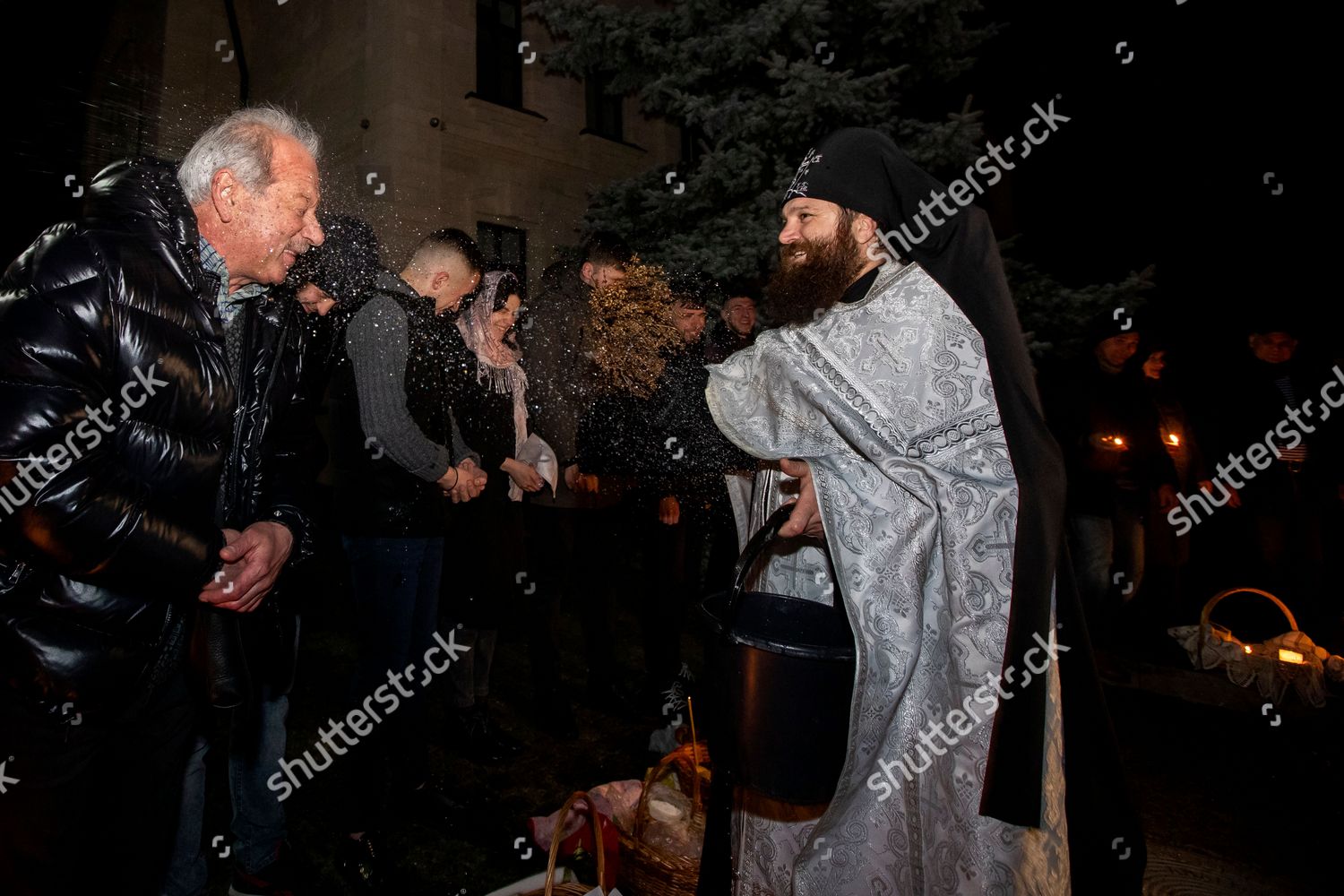 Priest Splashes Believers Holy Water During Editorial Stock Photo ...