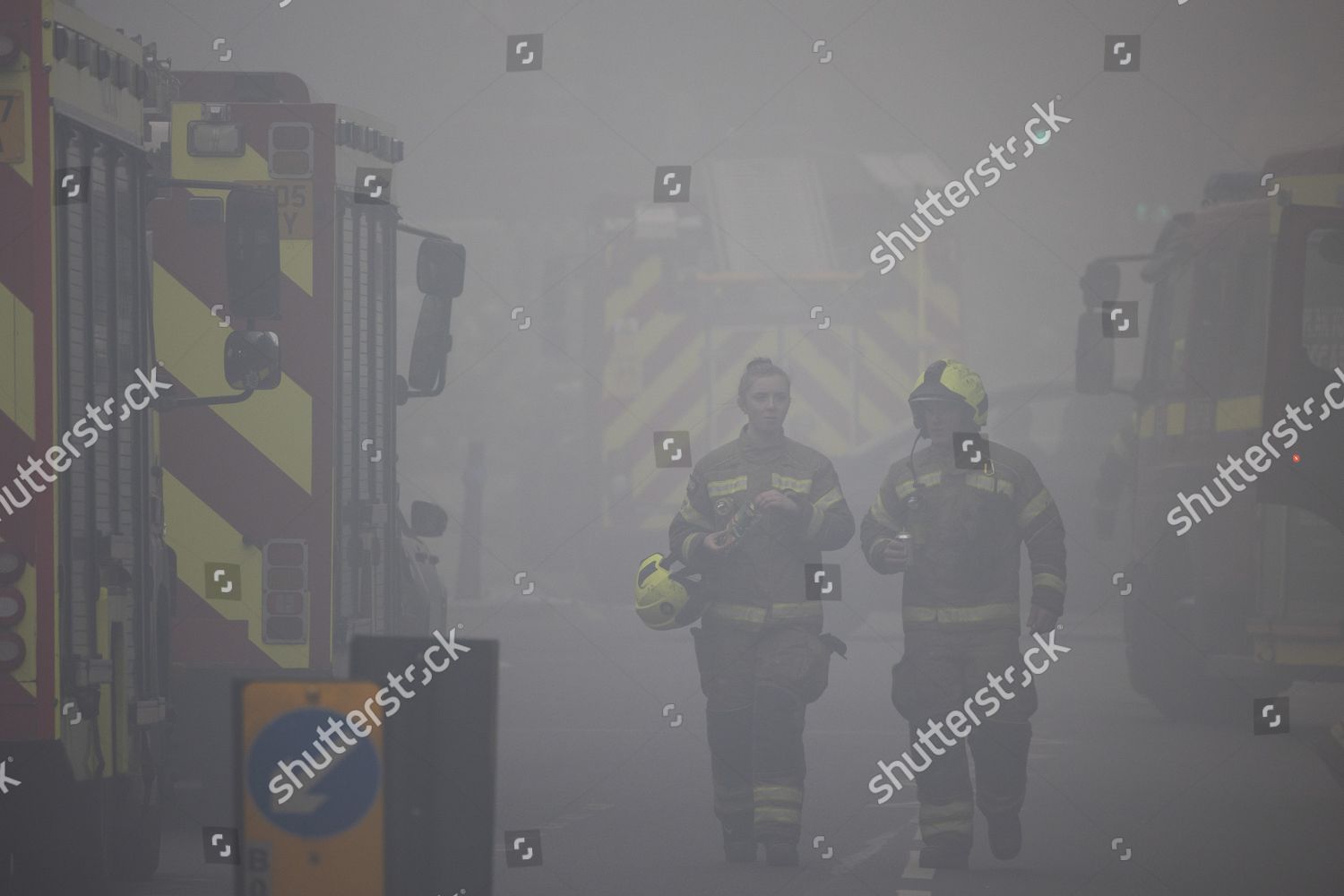 Firefighters Walk Through Smoke Scene Fire Editorial Stock Photo ...