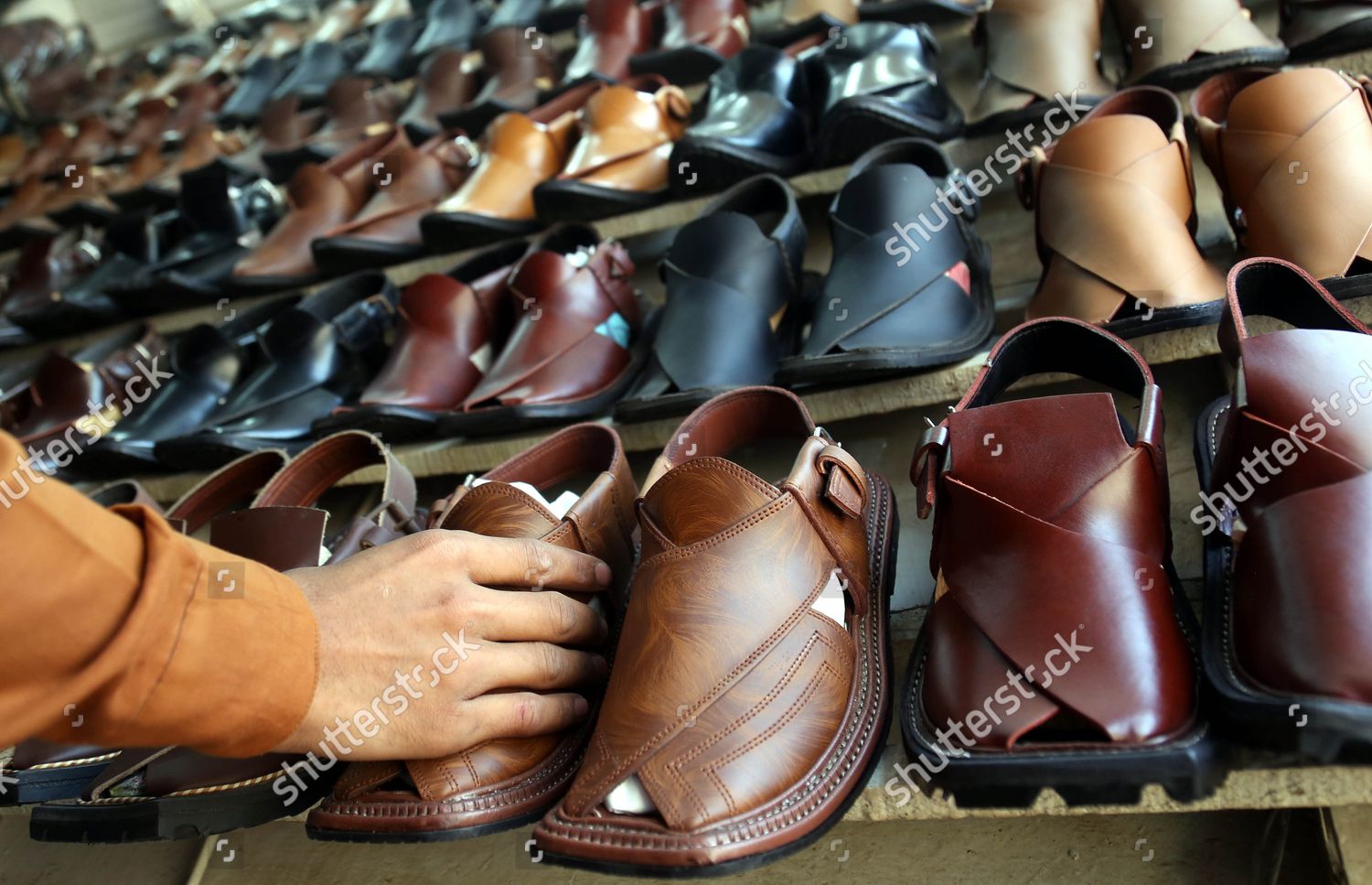 Pakistani Buys Traditional Peshawari Chappal Shoes Editorial Stock ...