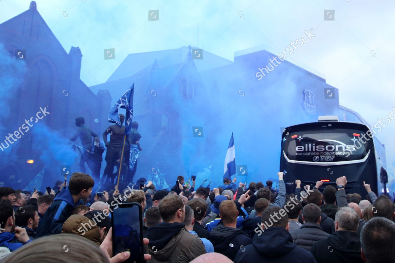 Everton Fans Welcome Their Team Bus Editorial Stock Photo - Stock Image ...