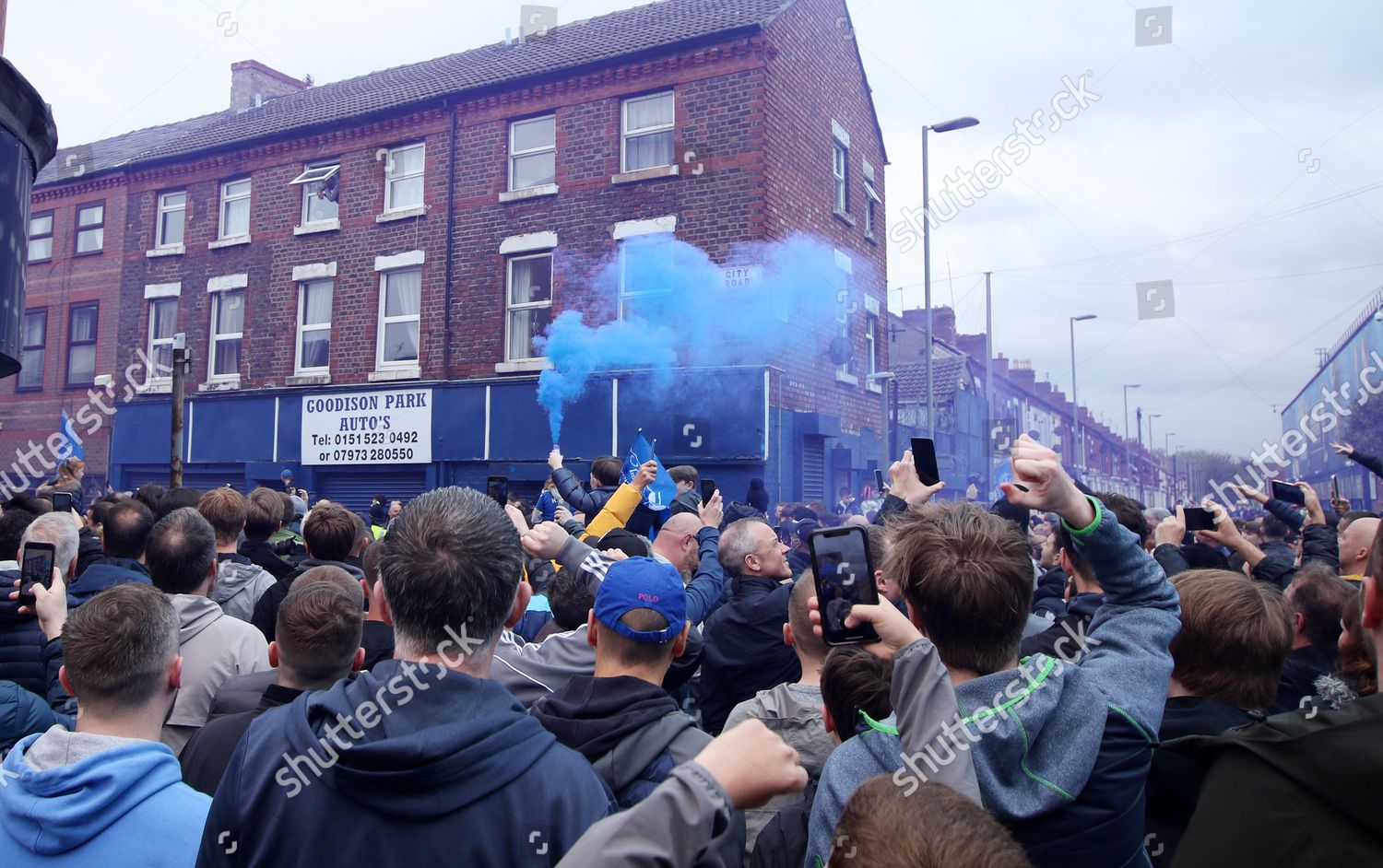Everton Fans Light Flares Outside Goodison Editorial Stock Photo ...