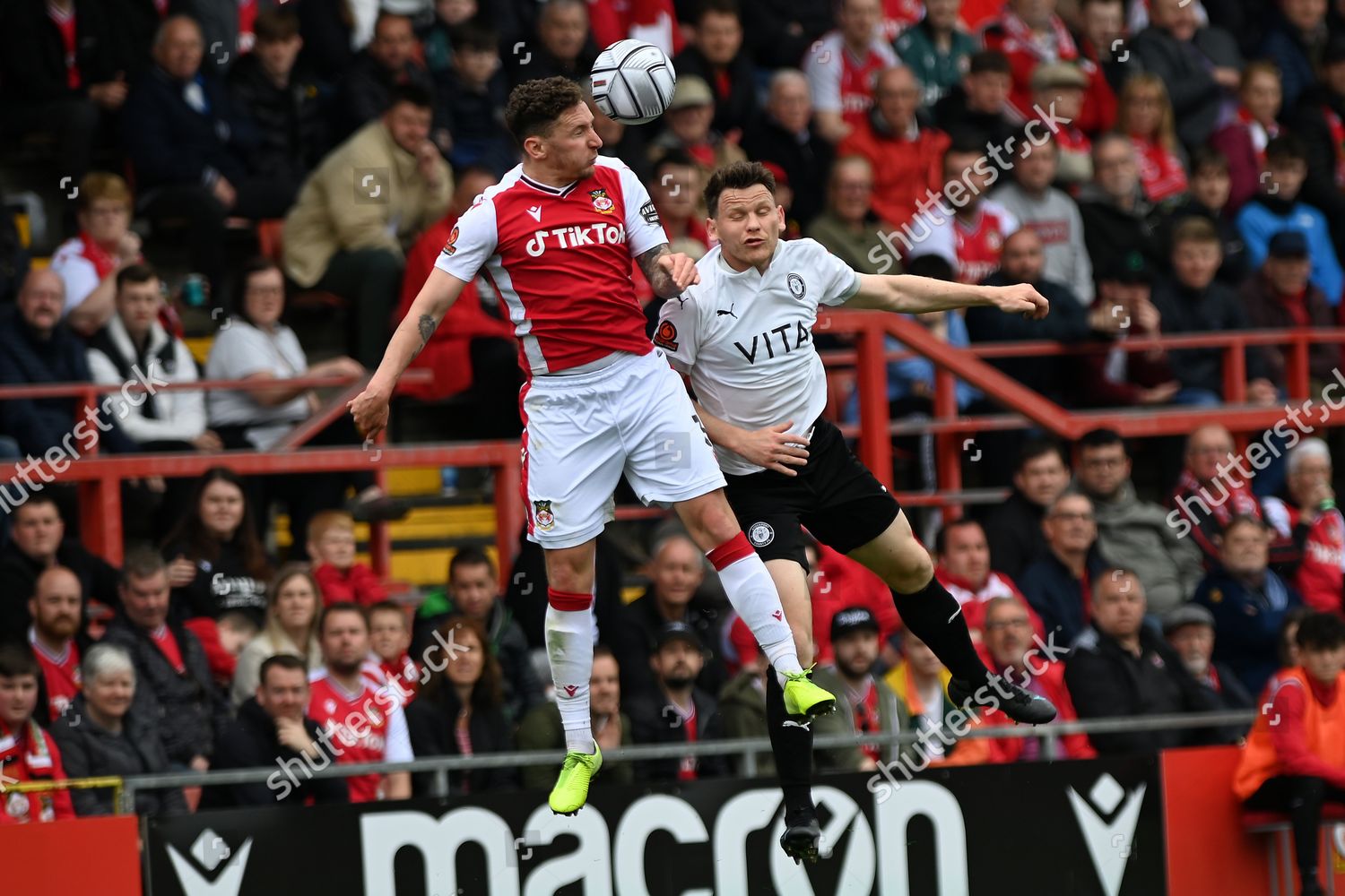 Wrexhams Callum Mcfadzean Outjumps Stockport Countys Editorial Stock ...