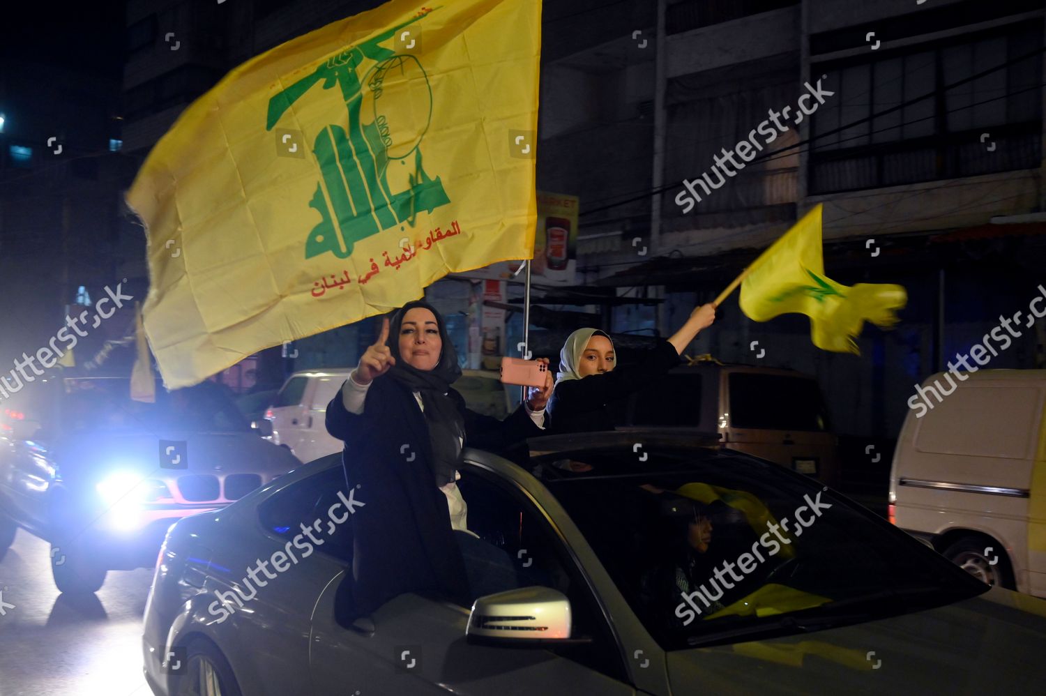 Lebanese Supporting Hezbollah Wave Their Party Editorial Stock Photo ...