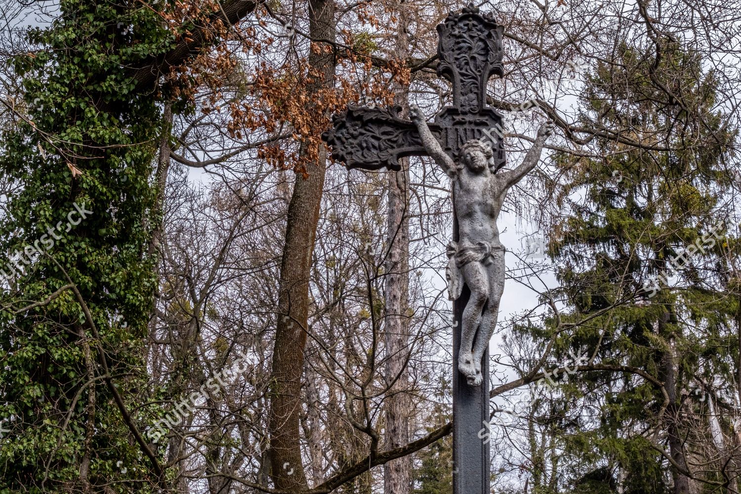 Damaged Crucifix Stands Cemetery Lviv Lviv Editorial Stock Photo ...