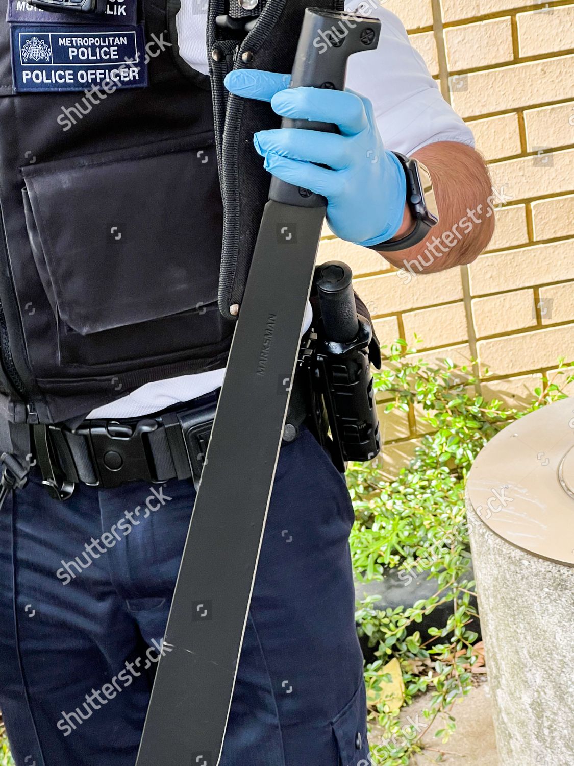Police Officer Holds Knives Found Peckham Editorial Stock Photo - Stock ...