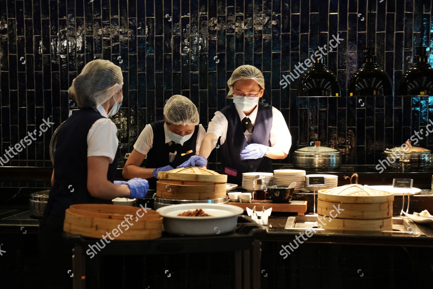 Staff Members Prepare Food Buffet Counter Editorial Stock Photo - Stock ...