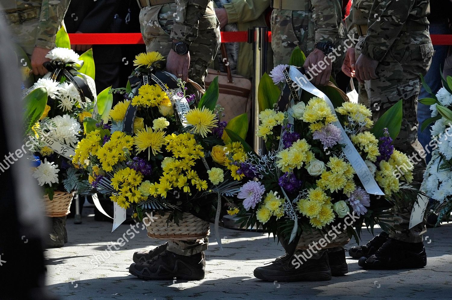 Soldiers Hold Flower Baskets During Farewell Editorial Stock Photo ...