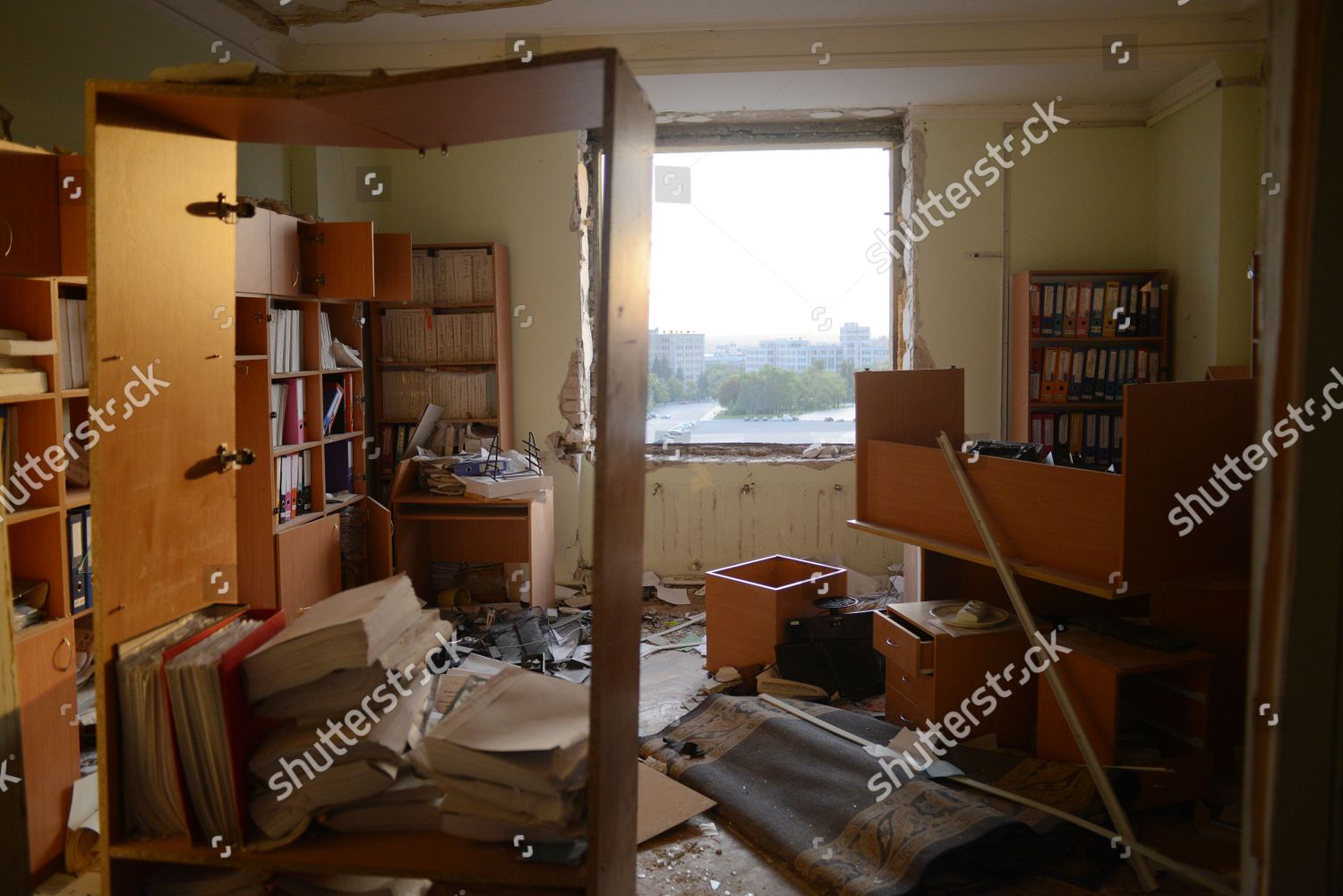 Overturned Office Furniture Shelves Binders Pictured Editorial Stock ...