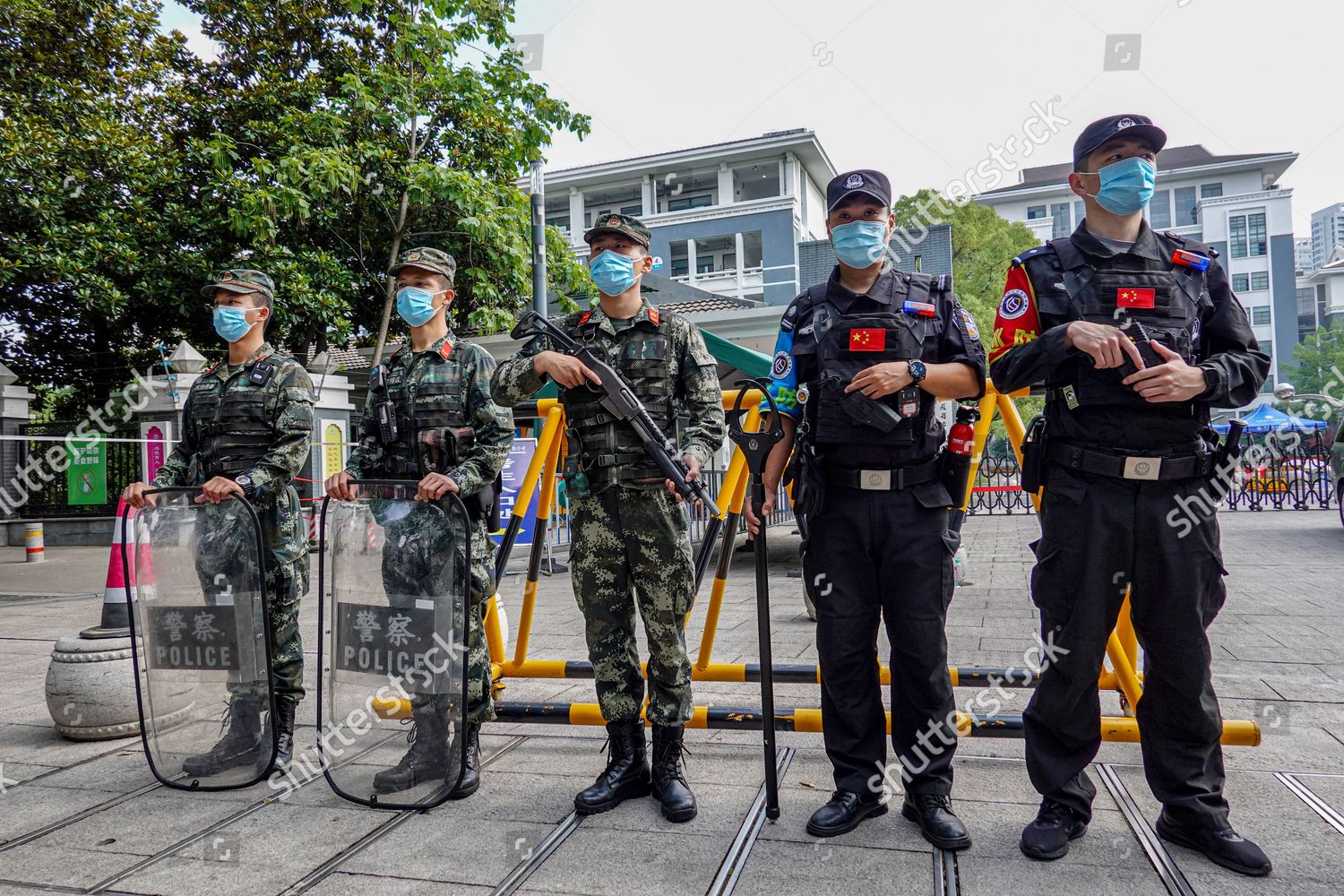 Five Police Officers Wearing Face Masks Editorial Stock Photo - Stock ...