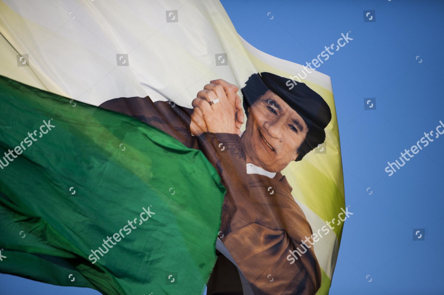 Flag Featuring Picture Muammar Gaddafi Editorial Stock Photo - Stock ...