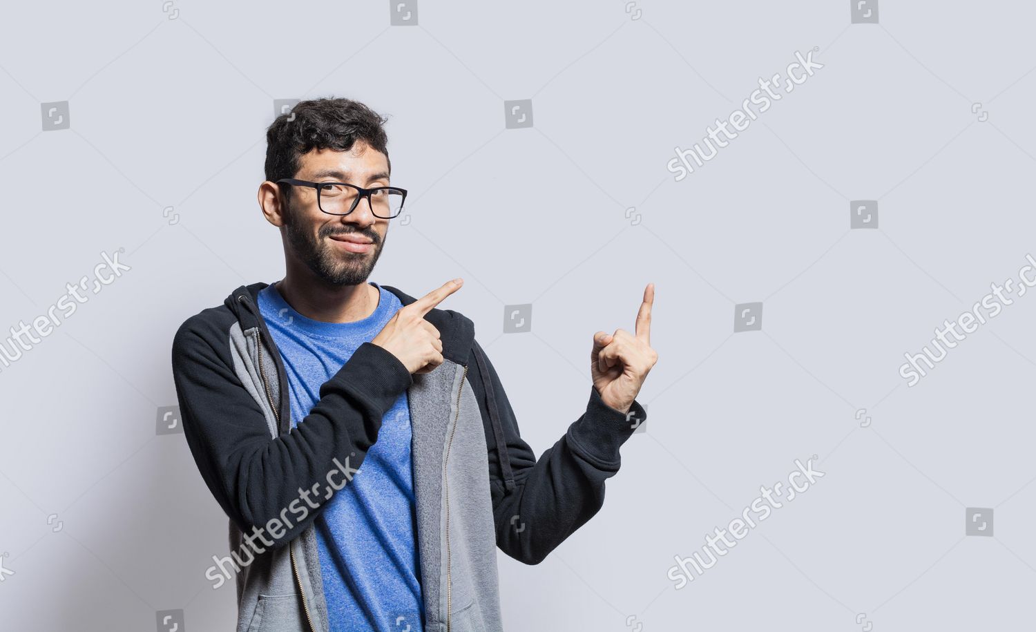 Smiling Person Pointing Fingers Side Smiling Editorial Stock Photo ...