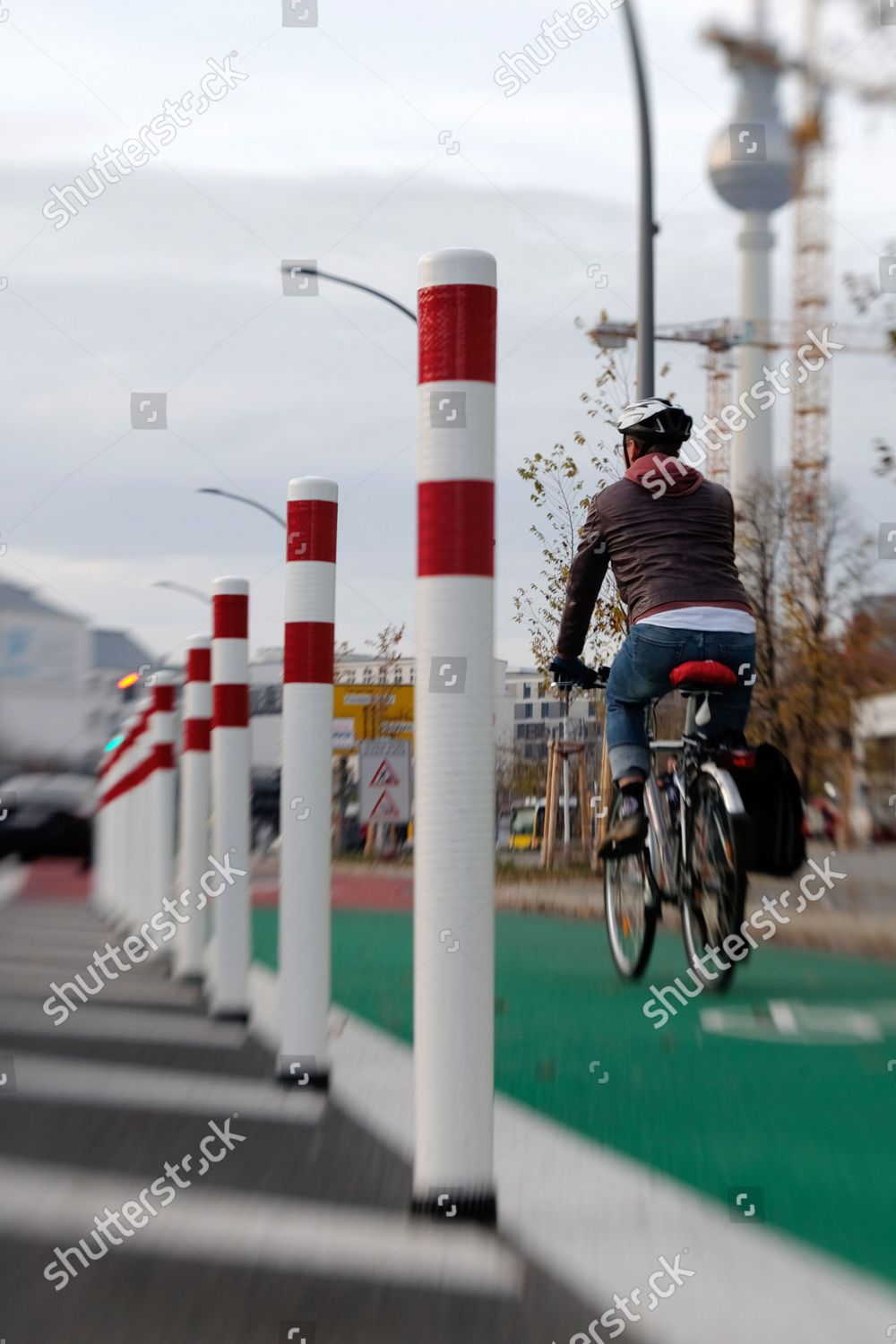 Cycle Lanes Protected By Flexible Bollards Editorial Stock Photo ...
