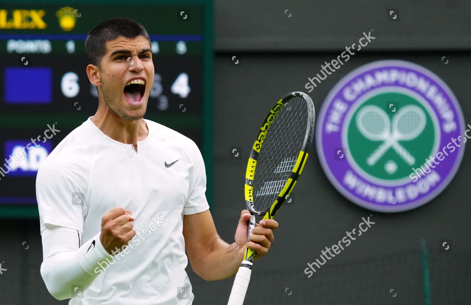 Carlos Alcaraz Celebrates Breaking Serve During Editorial Stock Photo ...