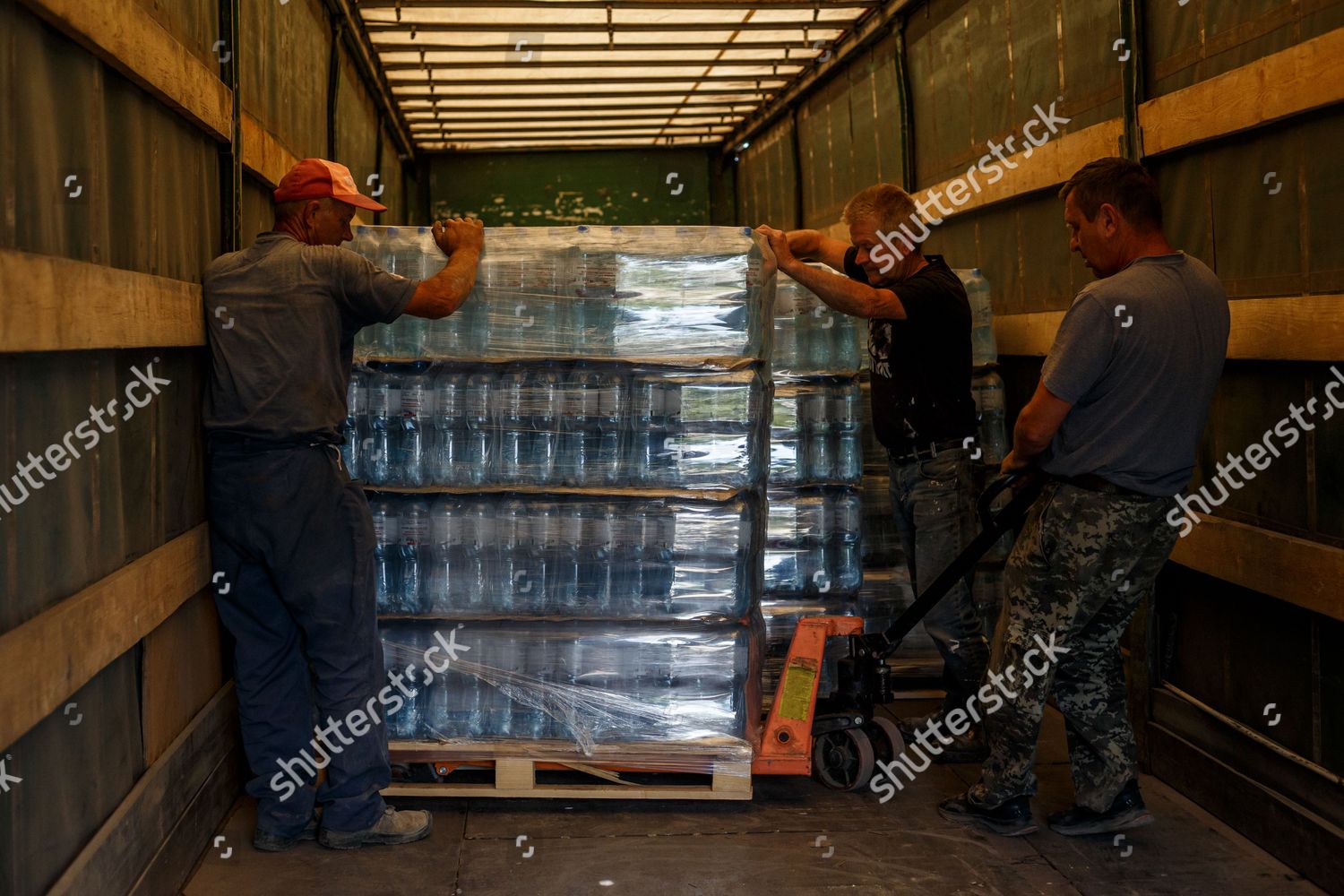 Workers Reload Pallet Bottled Water Provided Editorial Stock Photo ...