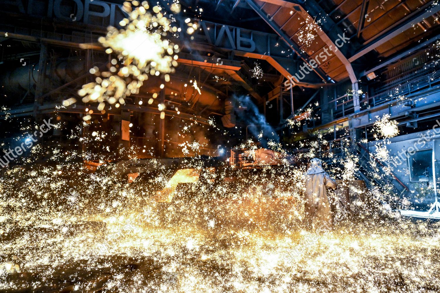 Sparks Molten Metal Fly Foundry Yard Editorial Stock Photo - Stock ...
