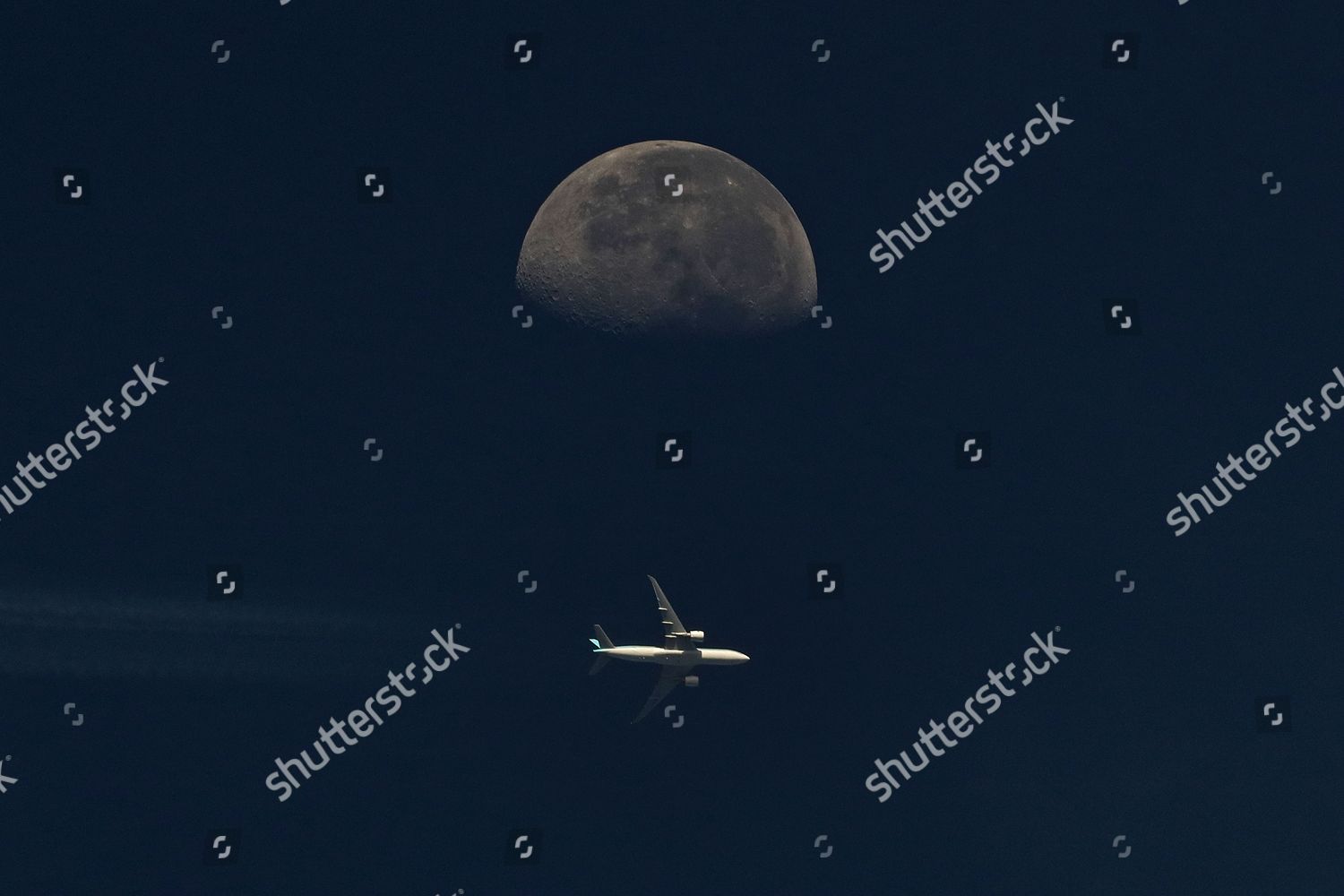 Commercial Aircraft Flies Past Setting Moon Editorial Stock Photo ...
