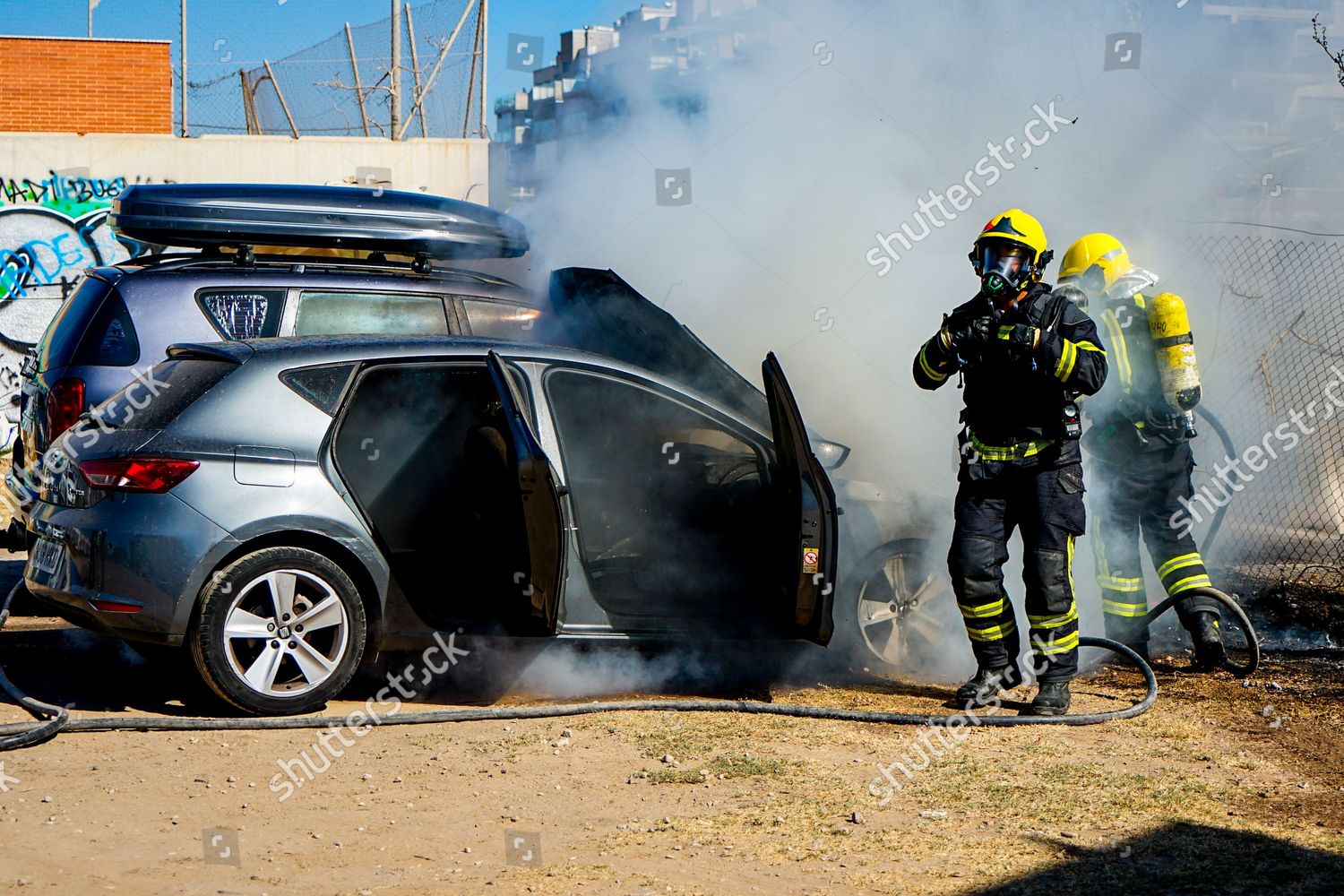 Firefighters Put Out Car Fire Calle Editorial Stock Photo - Stock Image ...