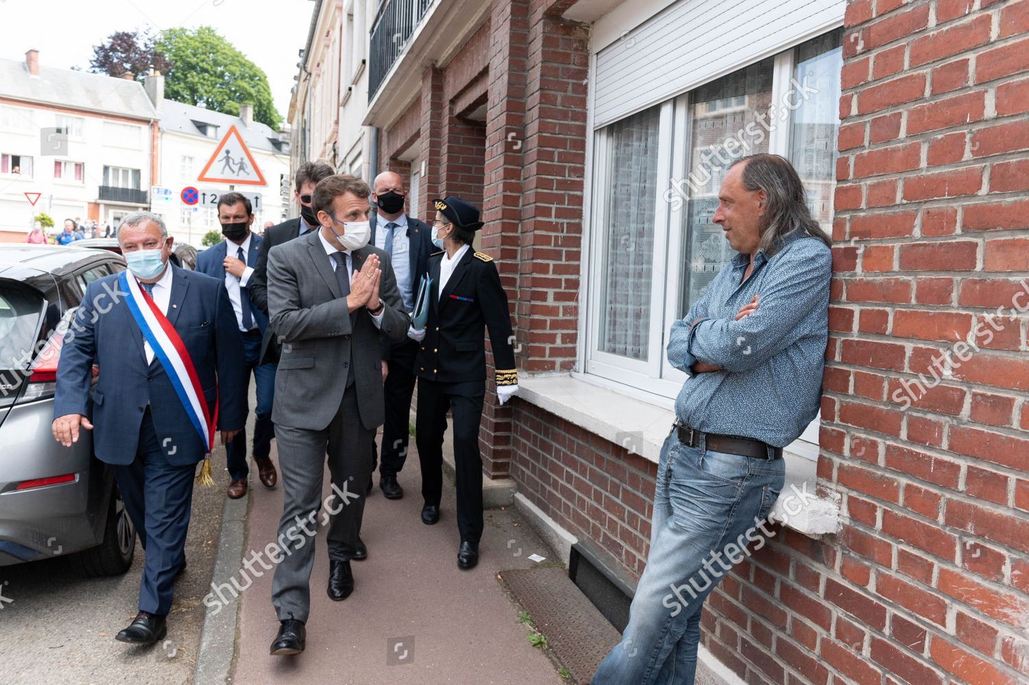 French President Emmanuel Macron Walking Street Editorial Stock Photo ...