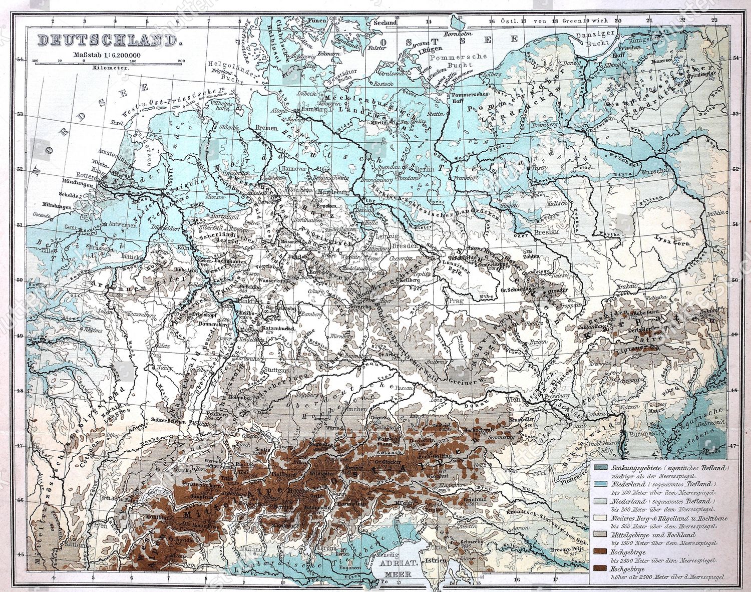Map Elevation Data Germany 1880 Digitally Editorial Stock Photo - Stock ...